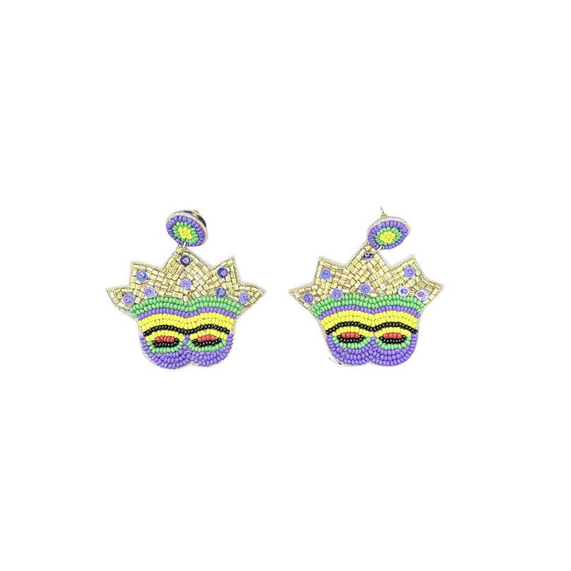Mardi Gras Crown Mask Earrings | Beaded New Orleans Statement Jewelry ...